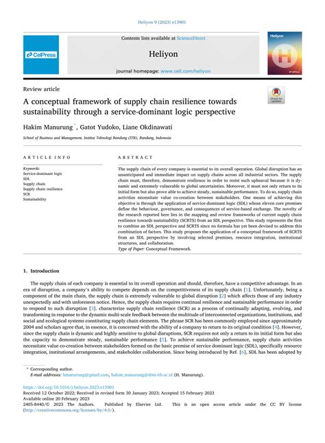 Pdf A Conceptual Framework Of Supply Chain Resilience Towards Sustainability Through A Service