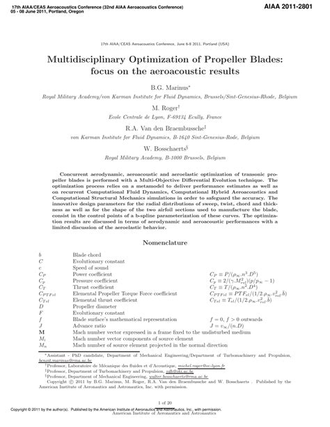 Pdf Multidisciplinary Optimization Of Propeller Blades Focus On The Aeroacoustic Results