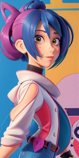 Una Chica Con El Pelo Azul Y Un Lazo Rosa En El Pelo Foto Premium