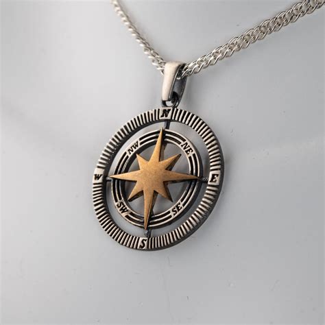 925 Sterling Silver Compass Pendant Silver Pendant Necklace Etsy