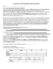 JASP Lab One Way ANOVA Docx Psych Lab Worksheet One Way