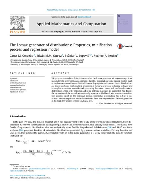 Pdf The Lomax Generator Of Distributions Properties Minification
