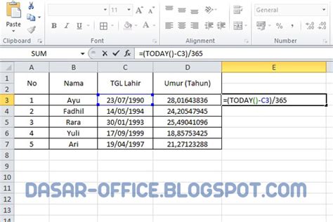 Cara Menghitung Usia Di Excel Dasar Office Belajar Microsoft Office