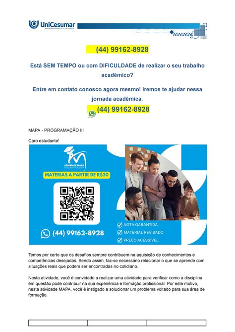 MAPA PROGRAMAÇÃO III 51 20242 44 99162 Está SEM TEMPO ou