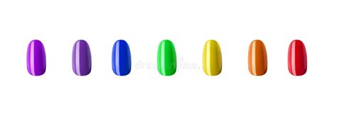 Rainbow Manicure Seven Color Nail Shapes Stock Illustration
