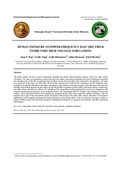 Pdf Human Exposure To Power Frequency Electric Field Inside Very High Voltage Substations
