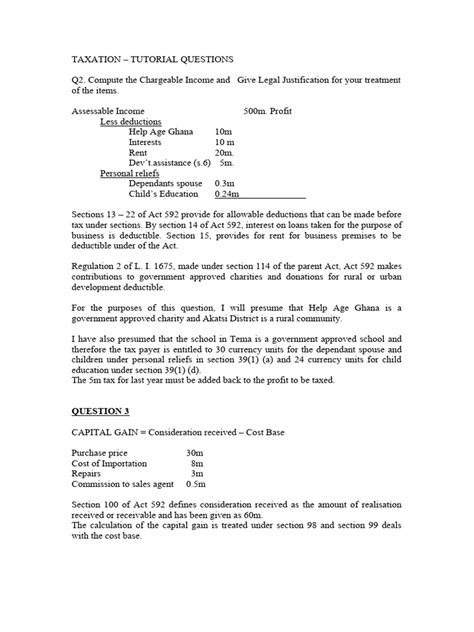 Answers To Taxation Tutorial Questions 02 Pdf Taxes Capital Gain
