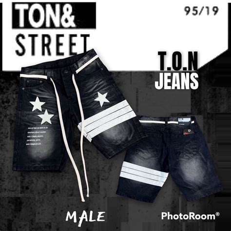 กางเกงยีนส์ กางเกงยีนส์ขาสั้นผู้ชาย ผ้าไม่ยืด ยีนส์ฟอก ยีนส์ฟอกนิ่ม ติดดาวแถบหนัง เป้ากระดุม มี