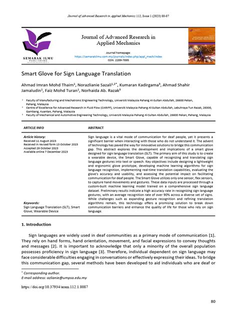 Smart Glove For Sign Language Translation Using Arduino Pdf