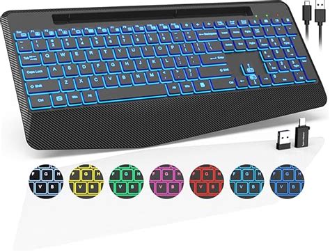 Amazon Com Wireless Keyboard With Colored Backlits Wrist Rest Phone Holder Rechargeable