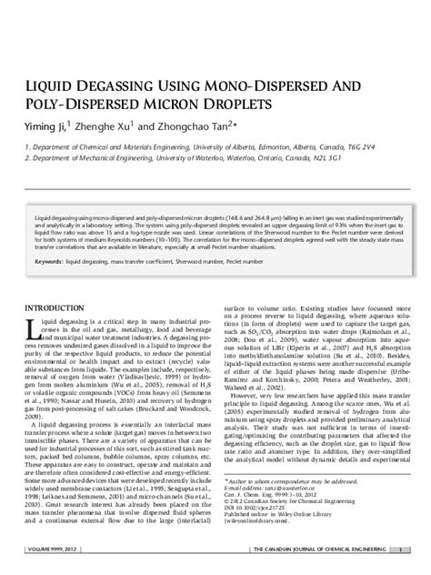 Pdf Liquid Degassing Using Mono Dispersed And Poly Dispersed Micron Droplets