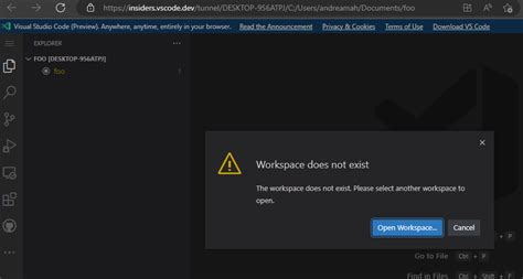 Can Not Open Workspaces In The Browser Version Of Vs Code With