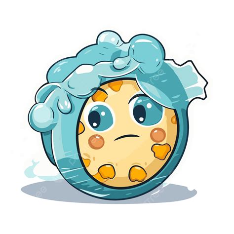 Cute Cartoon Character Of Pizza With Bubbles And Bubbles On The Head