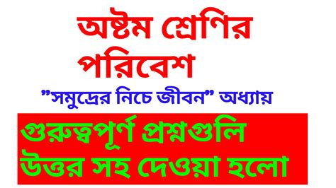অষ্টম শ্রেণী পরিবেশ সমুদ্রের নিচের জীবন গুরুত্বপূর্ণ প্রশ্নগুলির উত্তর