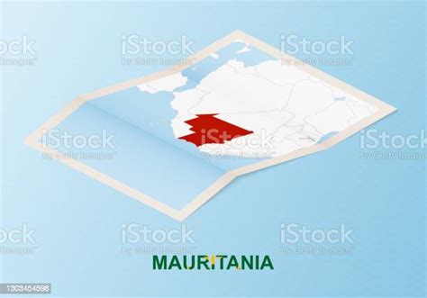 モーリタニアの折り畳まれた紙の地図と隣接する国々と等角図のスタイル アフリカのベクターアート素材や画像を多数ご用意 アフリカ