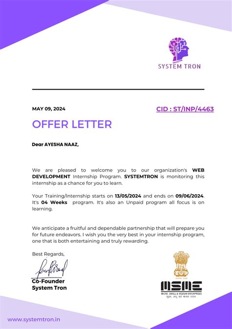 Ayesha Naaz On Linkedin Systemtron Webdevelopment Internship