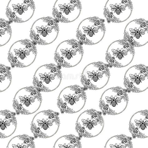 Pattern With Bee Bee With Floral Frame Pattern For Textile Design