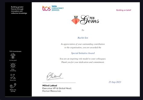 Rachit Sen On Linkedin Youkosoevent Tcs Specialinitiativeaward
