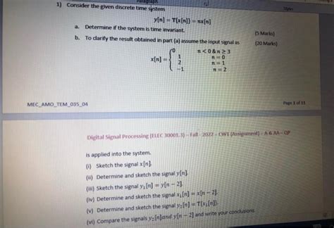 Solved Consider The Given Discrete Time System Chegg