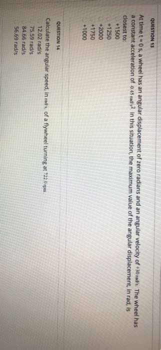 solved question 13 at timet 0s a wheel has an angular