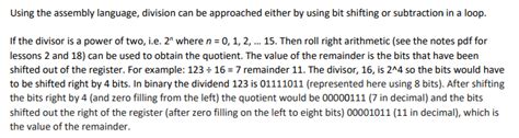 Solved Using The Assembly Language Division Can Be Chegg