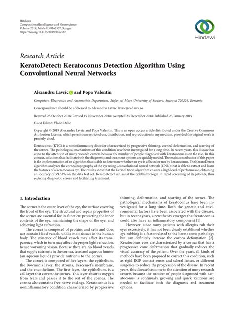 Pdf Keratodetect Keratoconus Detection Algorithm Using Convolutional Neural Networks