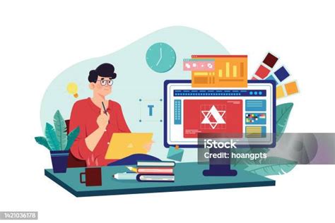 Konsep Ilustrasi Desainer Logo Dengan Latar Belakang Putih Ilustrasi