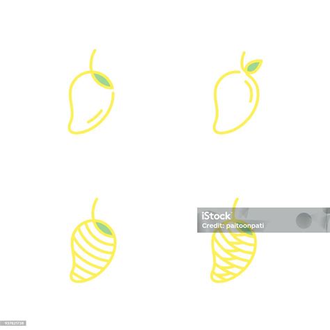 Ikon Buah Mangga Menguraikan Stroke Set Desain Ilustrasi Warna Kuning