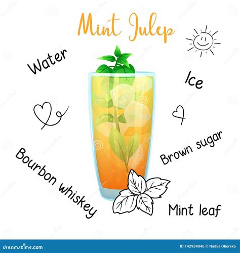 Simple Recipe For An Alcoholic Cocktail Mint Julep Vector Stock