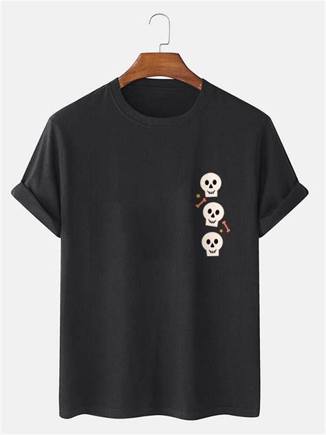 Mens Casual 100 Cotton Skeleon Print Round Neck T Shirts In 2024