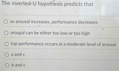 Solved The Inverted U Hypothesis Predicts That As Arousal Increases Performance Decreases