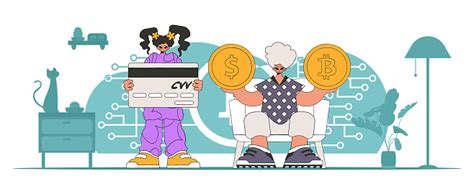 디지털 화폐 자산과의 상호 작용 관리의 주제 사람들의 팀은 비트 코인과 상호 작용합니다 경영자에 대한 스톡 벡터 아트 및 기타