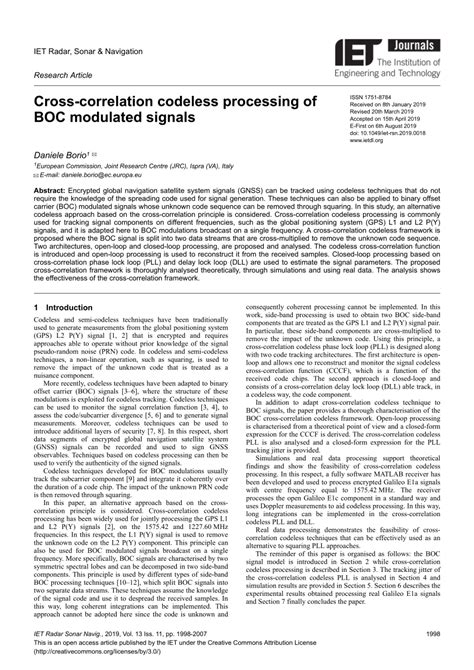 Pdf Cross Correlation Codeless Processing Of Boc Modulated Signals