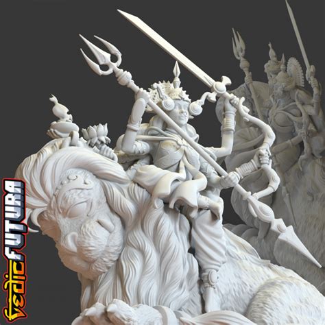 3d Printable Durga With Battle Mount Dawon The Lion By Vedicfutura