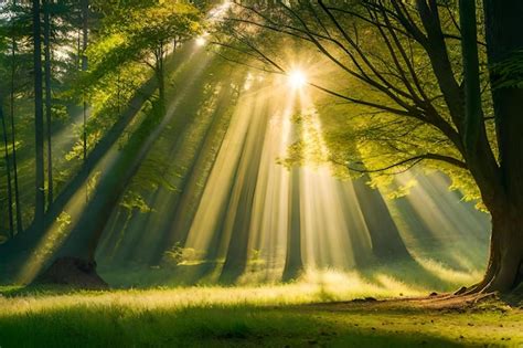 Premium Ai Image The Sun Shines Through The Trees