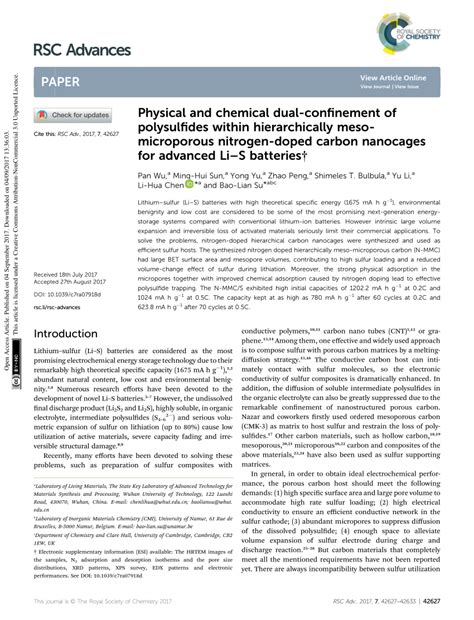Pdf Physical And Chemical Dual Confinement Of Polysulfides Within Hierarchically Meso