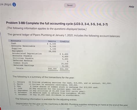 Solved Ork Algo 0 Saved Help Problem 3 8B Complete The Chegg