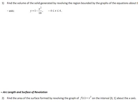Axis Y 1−16x2 −4≤x≤4 Arc Length And Surface Of