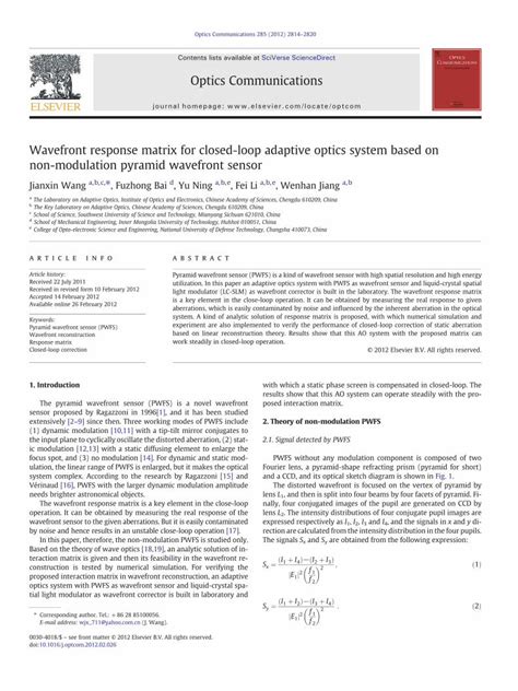 Pdf Wavefront Response Matrix For Closed Loop Adaptive Optics System