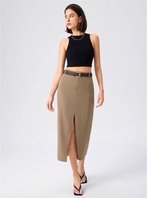 Cider X Mimi Cuttrell Solid High Waist Split Maxi Skirt