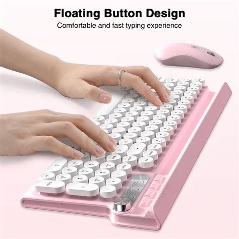 Racegt Wireless Typewriter Keyboard And Silent Mouse Combo Cute Pink Keyboard