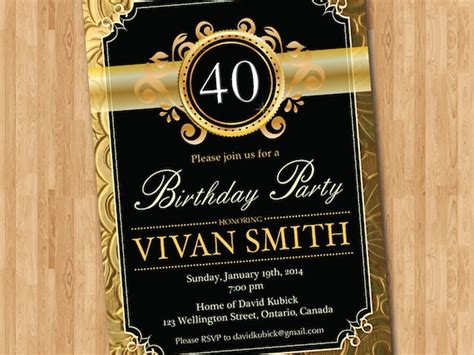 40th Birthday Invitation Gold Glitter Black Chalkboard Adult Etsy