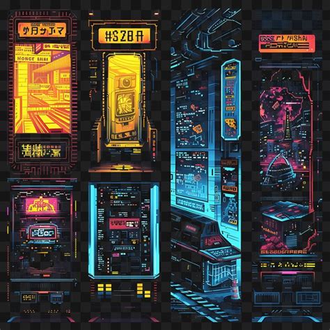 네온 패널 Psd 디자인과 사이버 크 아트 눈에 띄는 비주얼과 투명한 디지털 자산 프리미엄 Psd 파일