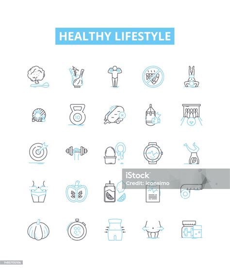 건강한 라이프 스타일 벡터 라인 아이콘이 설정되었습니다 운동 영양 수면 다이어트 수분 공급 스트레스 명상 그림 개요 개념 기호 및 기호 감사에 대한 스톡 벡터 아트 및 기타