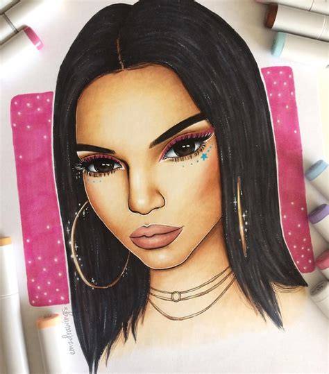 A Drawing Of A Womans Face With Long Black Hair And Large Hoop Earrings