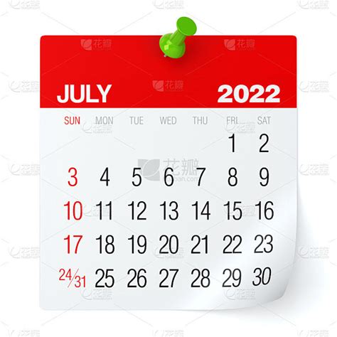 2022年7月——日历。孤立在白色背景。3d插图
