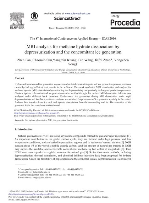 Pdf Mri Analysis For Methane Hydrate Dissociation By Depressurization
