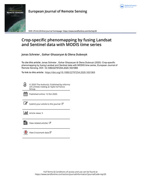 Pdf Crop Specific Phenomapping By Fusing Landsat And Sentinel Data With Modis Time Series
