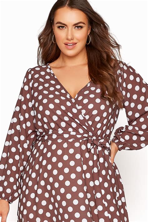 Yours London Brown Polka Dot Wrap Dress Yours Clothing