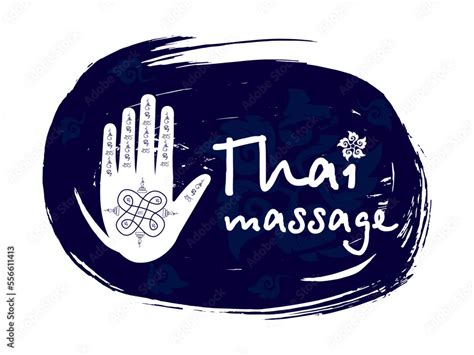 Thai Massage Concept In Blue Logo For Thai Massage On Brush Stroke